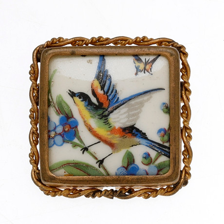 Brosch med fågel, Limoges, ca 1960. Smycken & Ädelstenar - Broscher ...