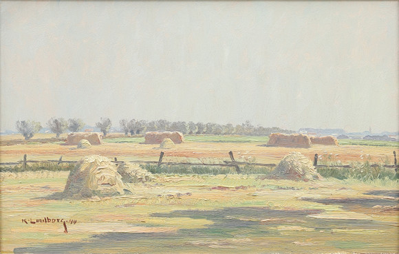 KARL LUNDBORG. Hay stacks, oil on Board, signed and dated -44. Art ...