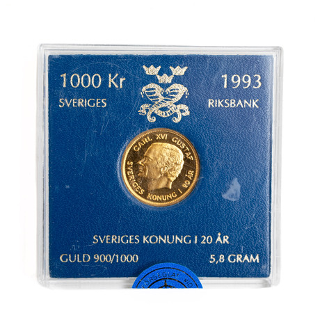 MYNT. 1000 Kr, Sveriges konung i 20 år, guld 900/1000. Mynt, Medaljer ...