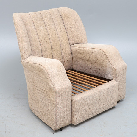 AN ART DECO ARMCHAIR UPHOLSTERED IN ORIGINAL PATTERNED MOQUETTE ...