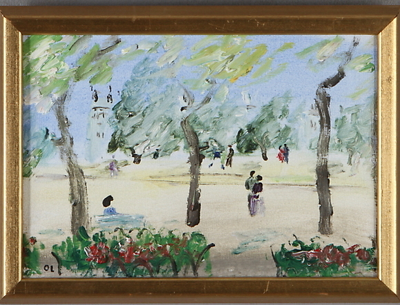 OLLE LINDGREN. Park i Barcelona, olja på duk, signnerad. Konst - Måleri - Auctionet