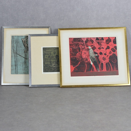 THORMOD LARSEN. Etsning, 3 st. komposition, signerade, 1968, 1971 ...