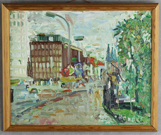 LARS HERDER. Olja på duk, Drottninggatan Helsingborg, signerad. Konst ...
