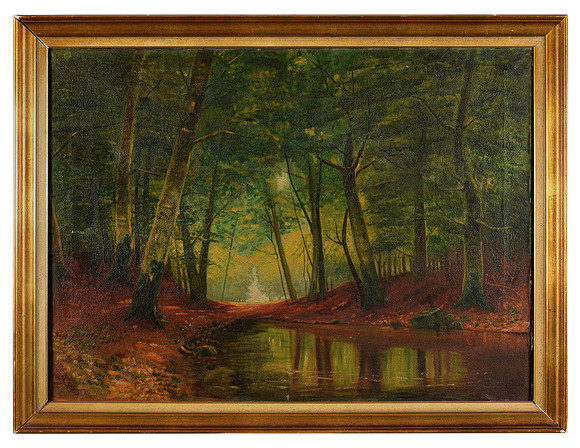ATTRIBUTED TO ASAI CHU. "Light-flooded forest near Grez-sur-Loing". Oil ...