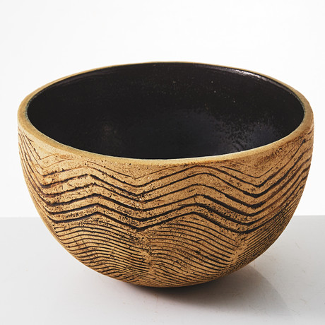 LISA LARSON. BOWL, stoneware, internally glazed, signed and dated Lisa ...