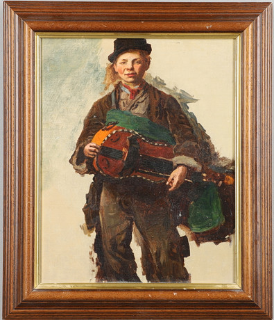 ATTRIBUTED TO FRED ROE (1864-1947). POJKE MED EN HÄCK GURDY. Konst ...