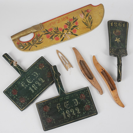 COMMONWEALTH OBJECTS, 6 pcs. shaft wood, carder, clapboard, 19th ...