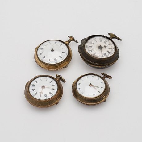 4 ST ENGELSKA FICKUR, 17/1800-TAL, bär signaturer, spindelurverk ...