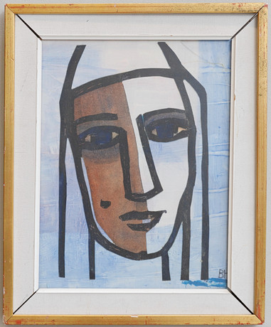 BIRGER HALLING. porträtt, blandteknik/collage på pannå, signerad. Konst ...