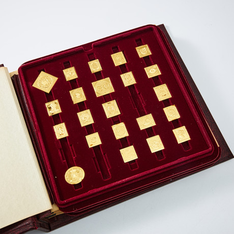 WORLD'S FIRST STAMPS, 39 pcs., gilt sterling silver, Franklin Mint ...