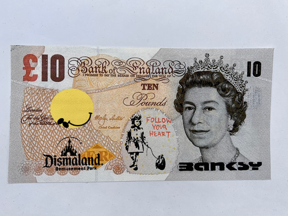 BANKSY (SEGUN). DISMALAND, DISMAL CANVAS, 10 POUND CLOTH BILL. Art ...