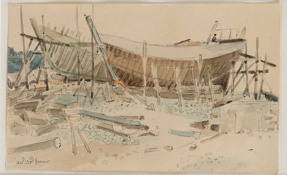 RICHARD GESSNER (1894-1989). Boats in the shipyard. Art - Drawings ...
