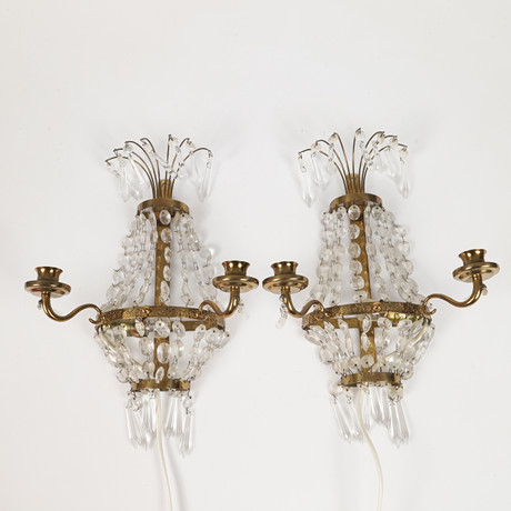 VÄGGLYSTER, 1 par, mässing med prismor, 1900-tal. Belysning & Lampor ...