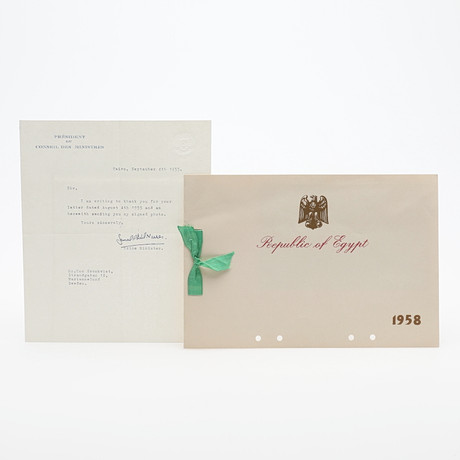 AUTOGRAPH. OLD ABDEL NASSER (1918-1970). EGYPTIAN LEGENDARY MILITARY ...