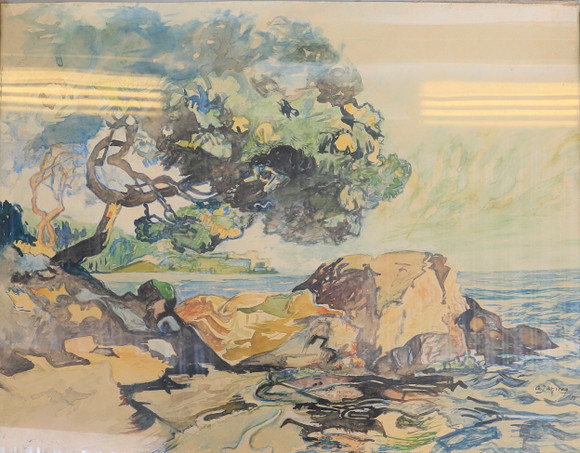 OIDENTIFIERAD KONSTNÄR. Watercolor, coastal landscape, signed A ...