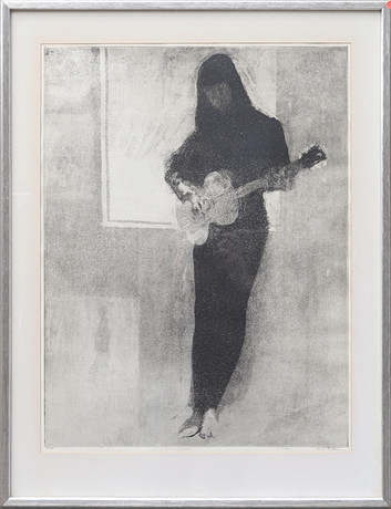 LOUIS BASTIN. "Med gitarr", Akvatintetsning, signerad och numrerad 75/ ...