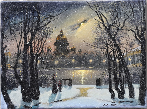 ANATOLIY LUKASH. Oil on canvas, "Winter evening", signed and dated 1992 ...