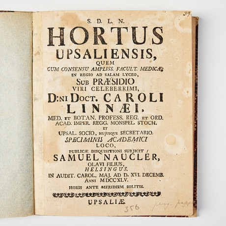 NAUCLER'S DISSERTATION ON HORTUS UPSALIENSIS 1746 UNDER THE PRESIDIUM ...