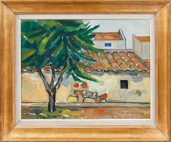 CARSTEN HVISTENDAHL. House facade and tree, oil on canvas, signed and ...