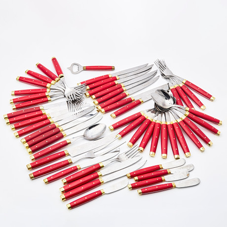 MELRON, 51 delar, bestick, Frankrike, rostfritt stål med röda skaft ...