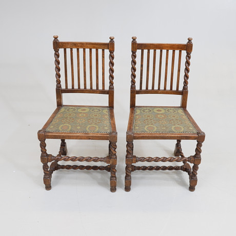 CHAIRS, 1 pair, baroque style, spirally twisted decor, linked legs ...