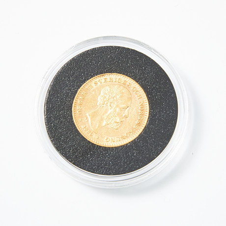 MYNT, 21,6 k guld, 10 kr, Oscar II, Sverige 1880. Mynt, Medaljer ...