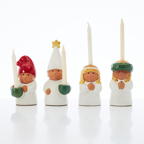 LISA LARSON. Luciatåg, 4 st figuriner, Rörstrand, stämpelmärkta ...