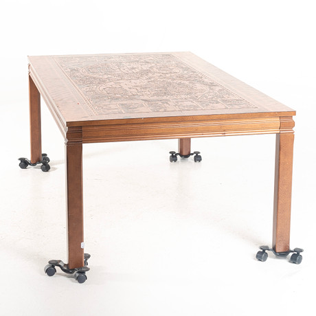 COFFEE TABLE, with copper top with world map decoration, 1970s ...