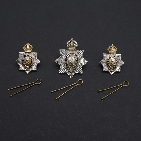 A FINE SET OF SILVER AND ENAMEL CAP AND COLLAR BADGES FOR THE KING'S ...