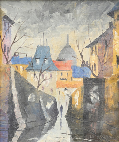 JENS BISGAARD SØRENSEN. Motiv från Montmartre, olja på duk, signerad ...