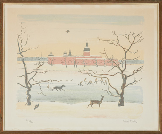 EINAR JOLIN. Gripsholm Castle, color lithograph, signed and numbered 205/250. Art - Engravings ...