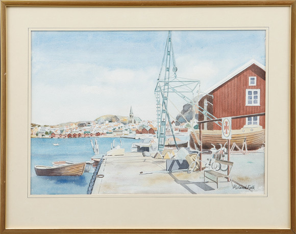 ROLAND FALK. "Motiv från Fjällbacka", akvarell, signerad. Konst ...