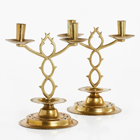 KANDELABRAR, ett par, mässing, "Blekingestakar", 1800-tal. Belysning ...