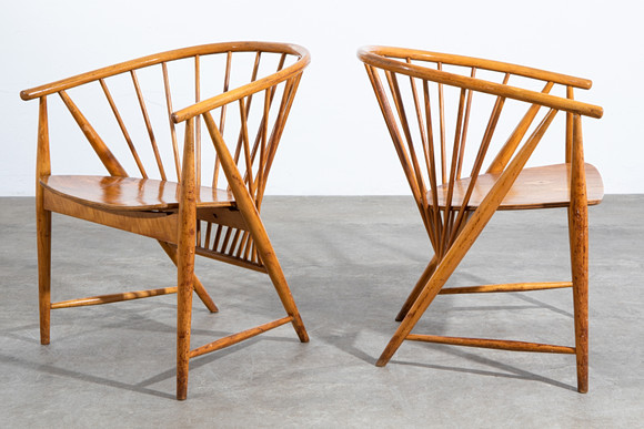 SONNA ROSÉN. Nässjö Stolfabrik, 2 fåtöljer modell Solfjädern/Sun ...