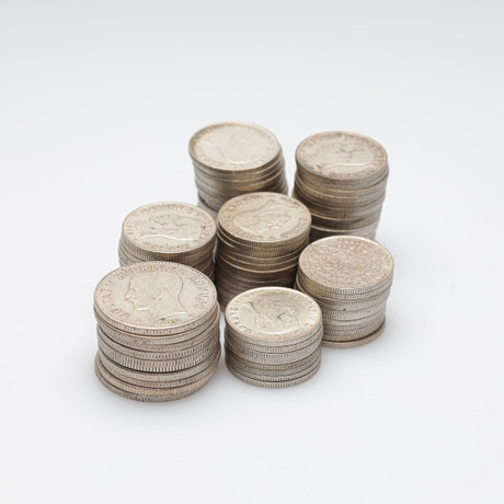 MYNT, 94 st, 1 kr & 2 kr före 1942. Totalvikt ca 775 g. Mynt, Medaljer ...