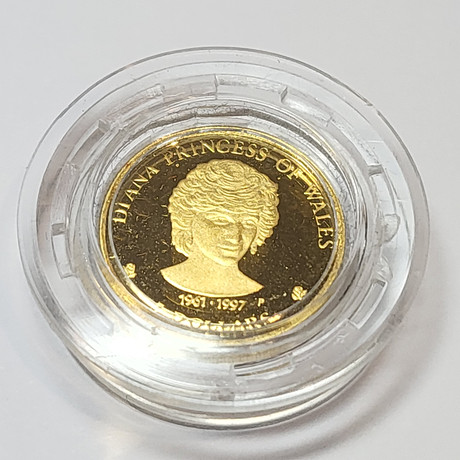 COIN "DIANA PRINCESS OF WALES" IN YELLOW GOLD. WITH CERTIFICATE. Coins ...