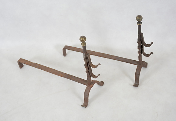 FIRE DOGS, wrought iron and brass, 18th century. Miscellaneous ...