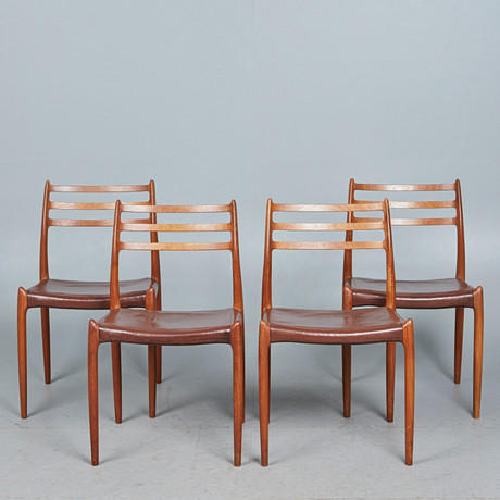 NIELS OTTO MØLLER. J.L. Møllers, stolar, fyra stolar/matsal stolar ...