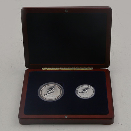 MYNTBOX, med 2 st silvermynt från Australien, nästan 100 procent silver ...