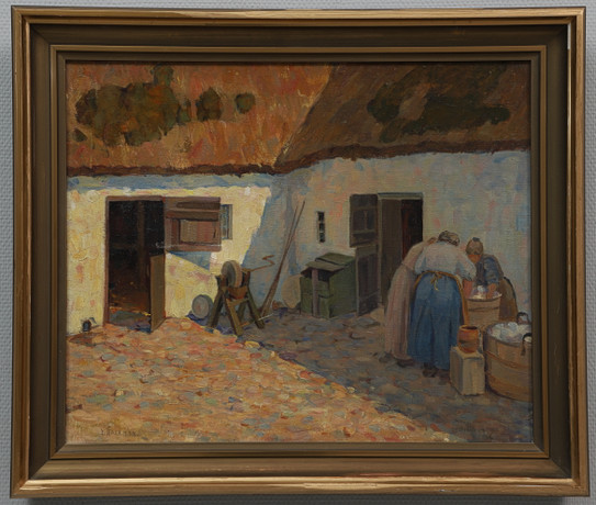 INGEBORG ÅKERMAN. Oil on canvas, women working on a Scanian farm ...