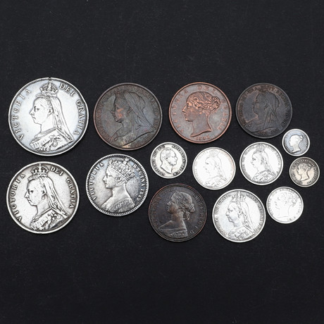 A SMALL COLLECTION OF VICTORIAN COINS TO INCLUDE A DOUBLE FLORIN AND ...