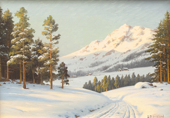 OIDENTIFIERAD KONSTNÄR. Fjällandskap, olja på duk, signerad J Björklund ...