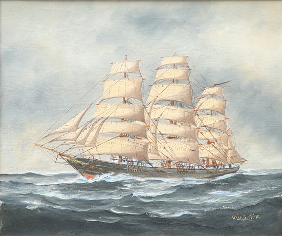 OIDENTIFIERAD KONSTNÄR. Segelfartyg, olja på duk, signerad H Lindström ...