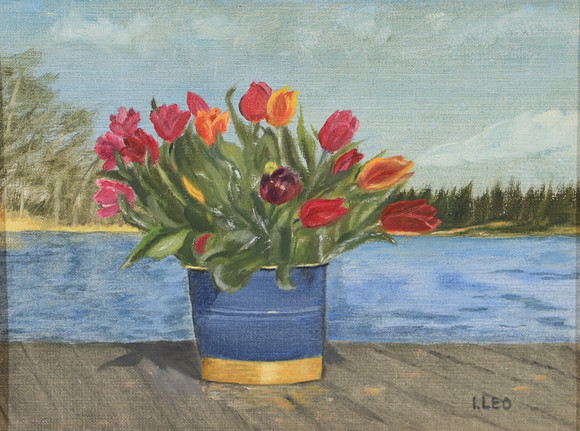 INGA LEO. Tulpaner i spann, olja på duk, signerad I. Leo. Konst ...