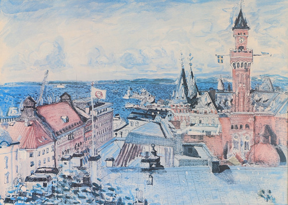 LARS HERDER. Helsingborgsmotiv, färglitografi, signerad. Konst - Grafik ...