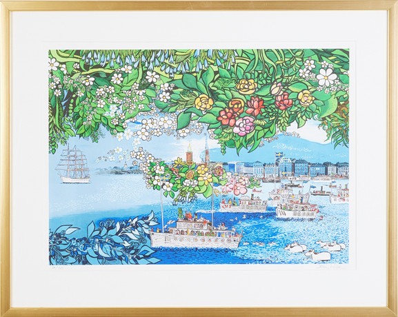 BENGT ELDE. Stockholm view, color lithograph, signed and numbered 30/ ...