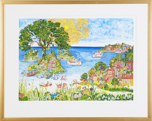 BENGT ELDE. Skärgårdsvy, färglitografi, signerad och numrerad 30/385 ...