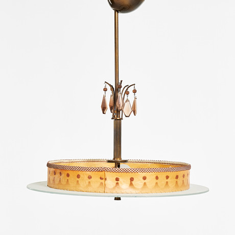 CEILING, Swedish Grace, frame in patinated brass, covered with colored ...