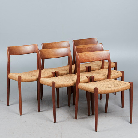 NIELS OTTO MØLLER. J.L. Møller, stolar 6 st, modell 77, teak ...