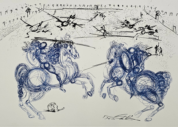 SALVADOR DALÍ. "THE BLUE RIDERS". ENGRAVING ON PAPER SIGNED ON THE ...